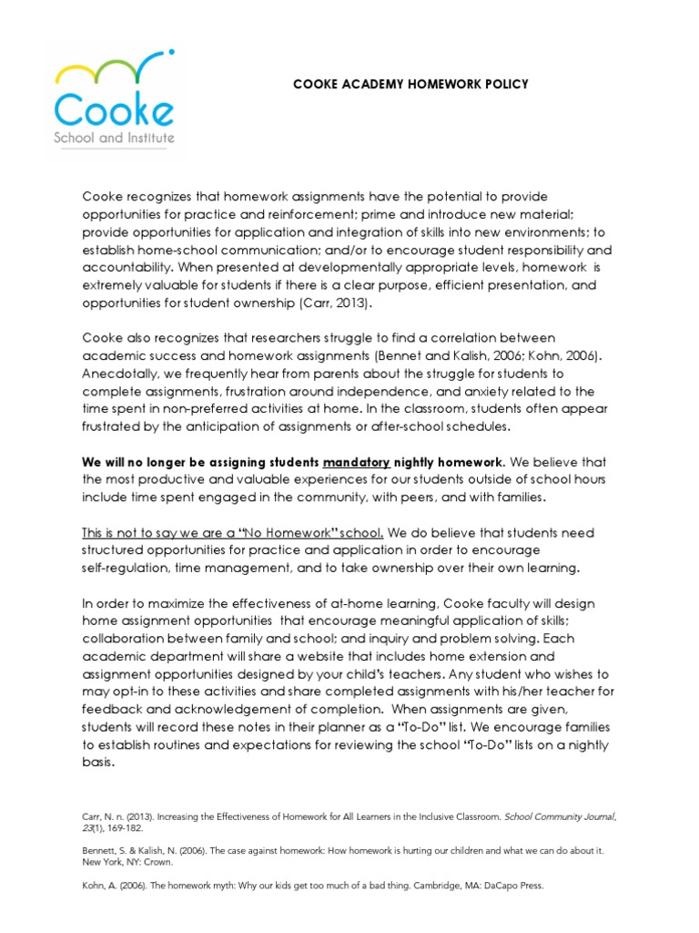 Ca Homework Policy - Family | PDF | Homework | Applied Psychology