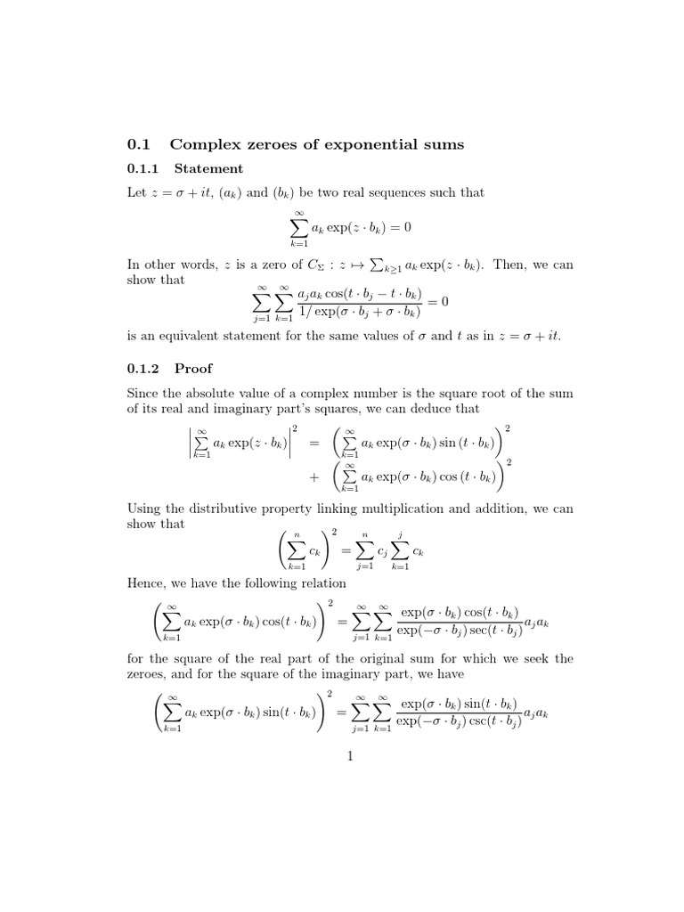 Zeroes of Exponentials Sum Theorem and Riemann Hypothesis | PDF ...