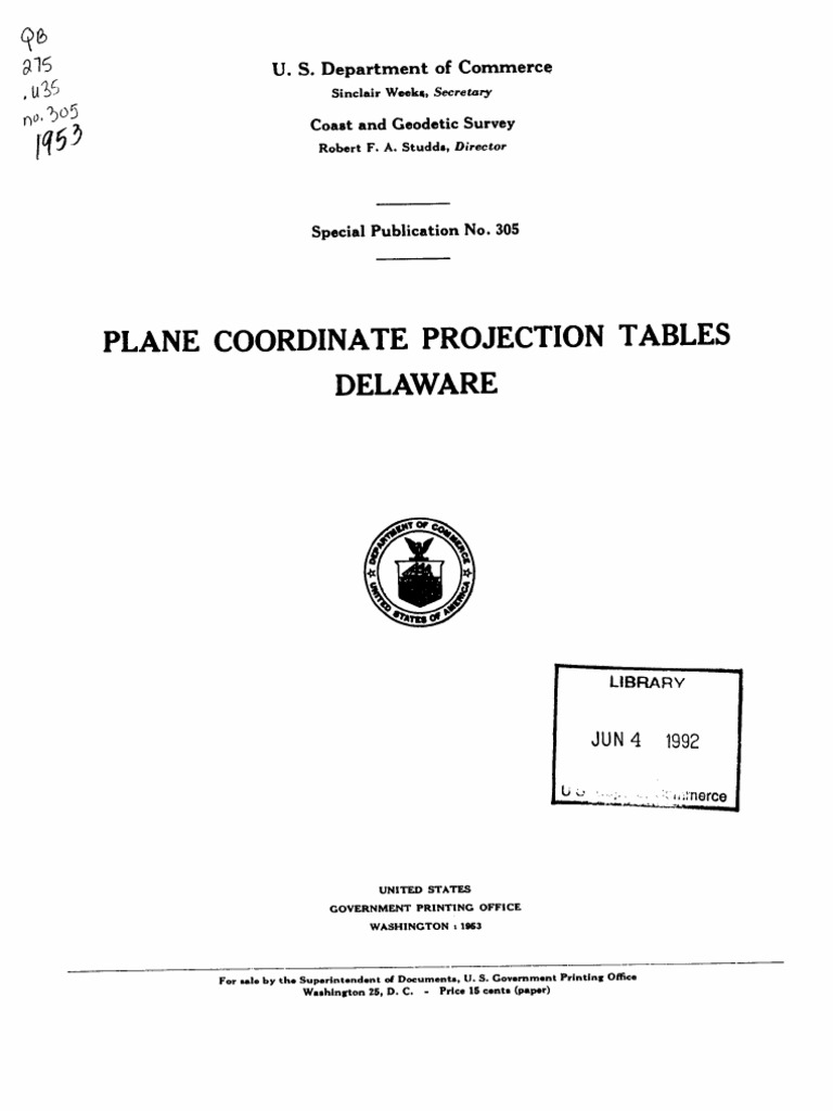 Plane Coordinate Projection Tables Delaware: U. S. of | PDF | National ...