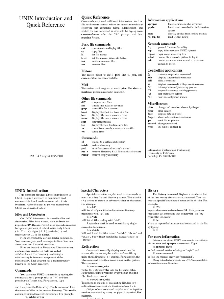 Quick UNIX reference guide for commands and file basics | PDF | Directory (Computing) | Computer ...