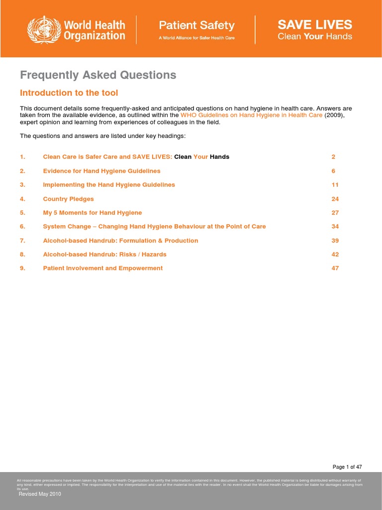 Frequently Asked Questions | PDF | Hygiene | Patient Safety