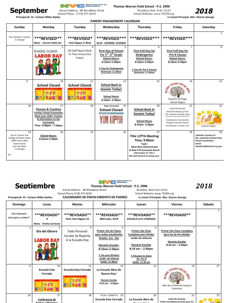 P.S. 299K Parent Engagement Calendar | PDF | Human Development | Schools