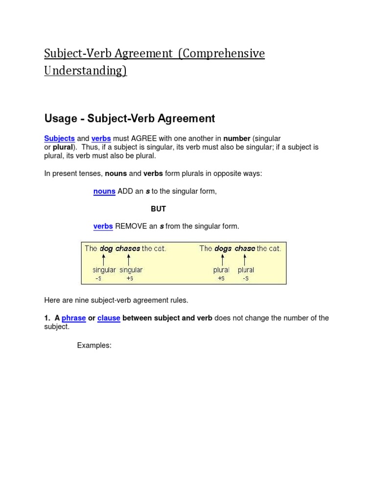 Subject-Verb Agreement - Rules | PDF | Grammatical Number | Plural