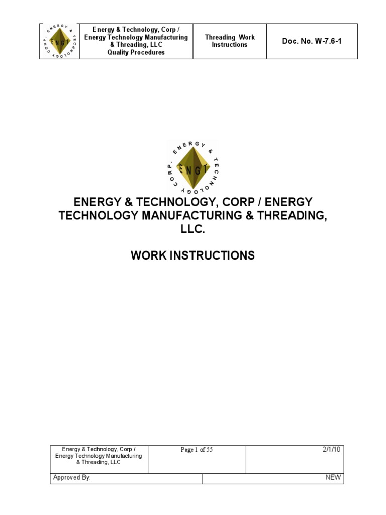 API Threading Work Instructions | PDF | Pipe (Fluid Conveyance) | Lighting
