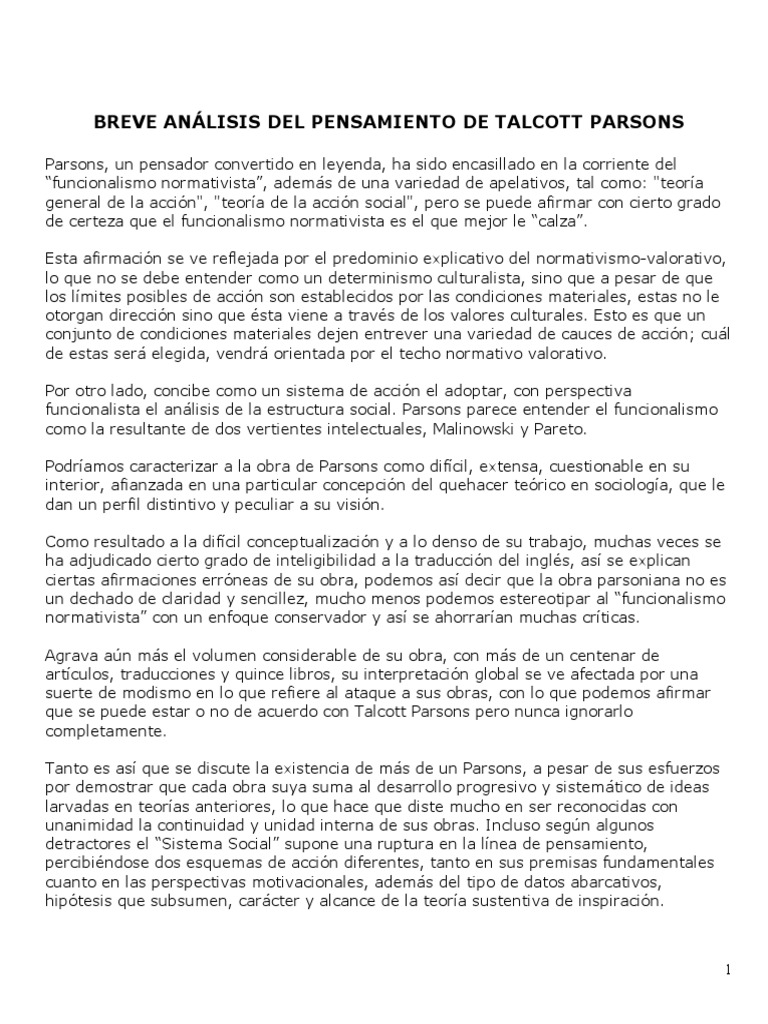 Análisis Del Pensamiento de Talcott Parsons | PDF | Teoría | Science