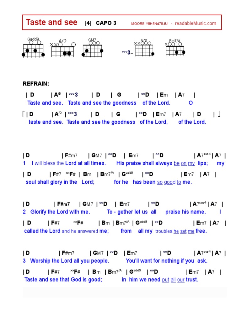 Taste and See: Hymn Lyrics & Chords | PDF