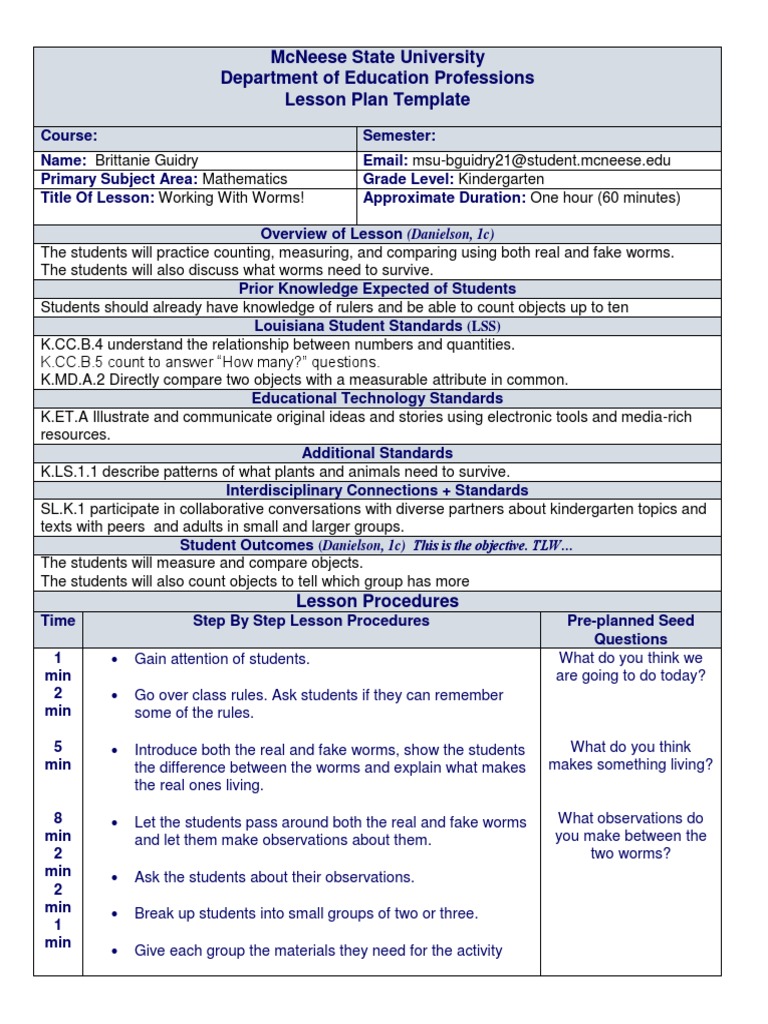 Lesson Plan Worms | Download Free PDF | Teachers | Epistemology