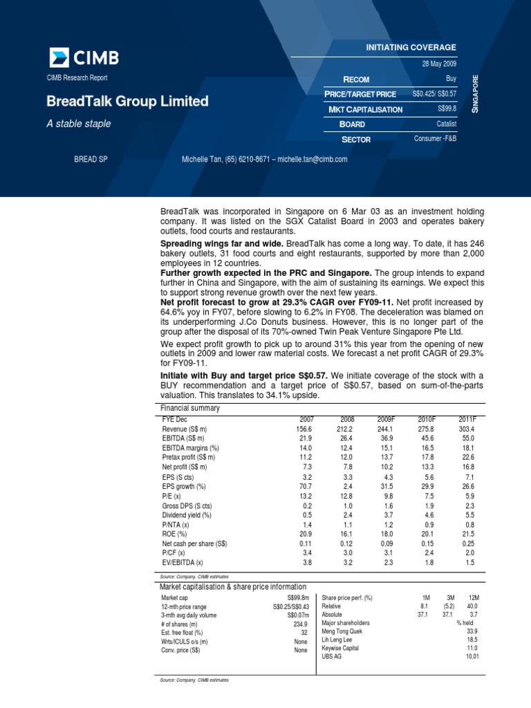 BreadTalk Initiation | PDF | Earnings | Economies