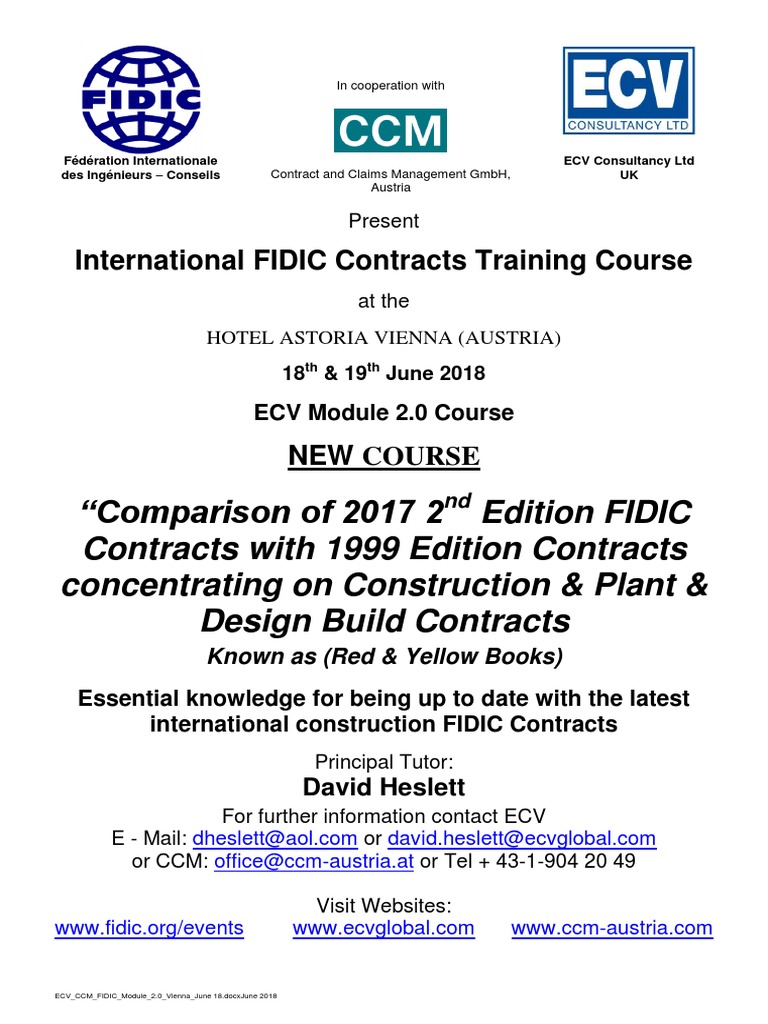 FIDIC 2017 vs 1999 Contracts Course | PDF | Economies | Business