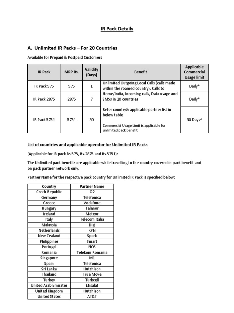 IR Packs | PDF | Roaming | Telecommunications
