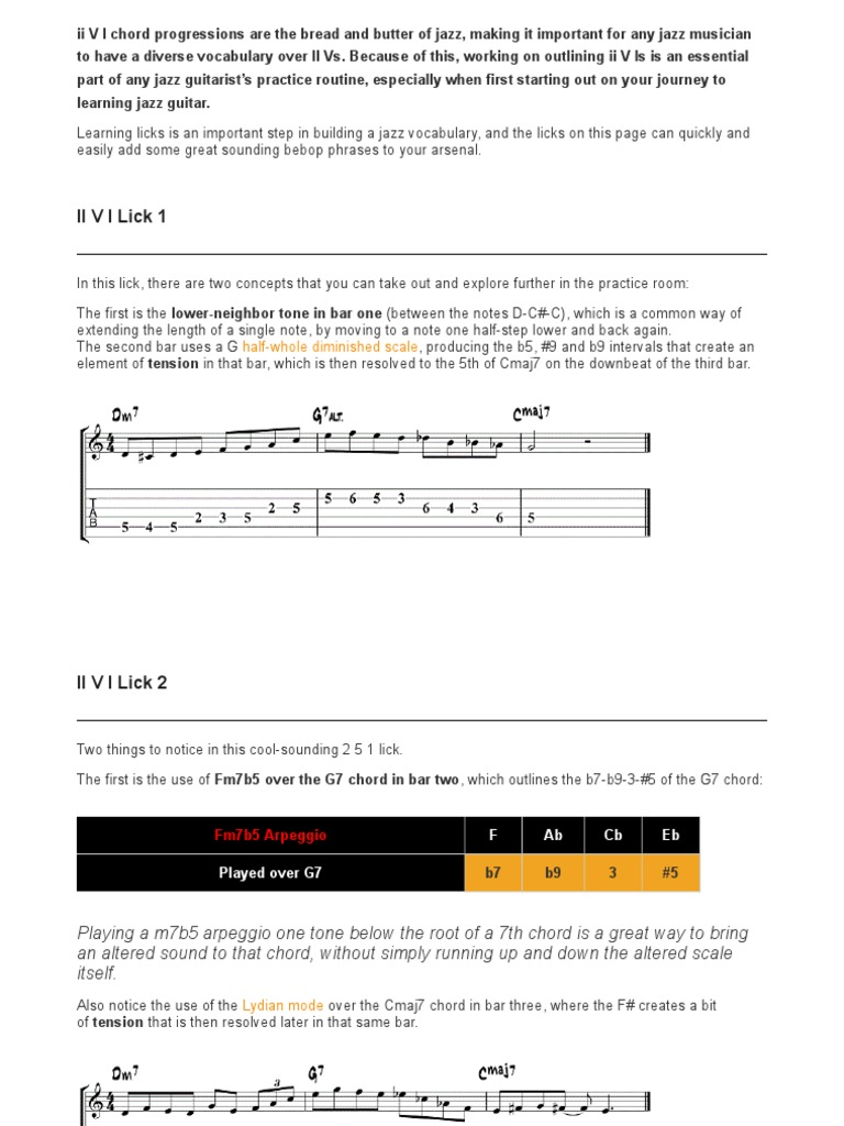 II V I Chord Progression Licks | PDF | Chord (Music) | Classical Music