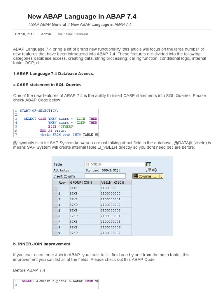 New ABAP Language in ABAP 7.4 - SAP Tutorial | PDF | Subroutine | Parameter (Computer Programming)