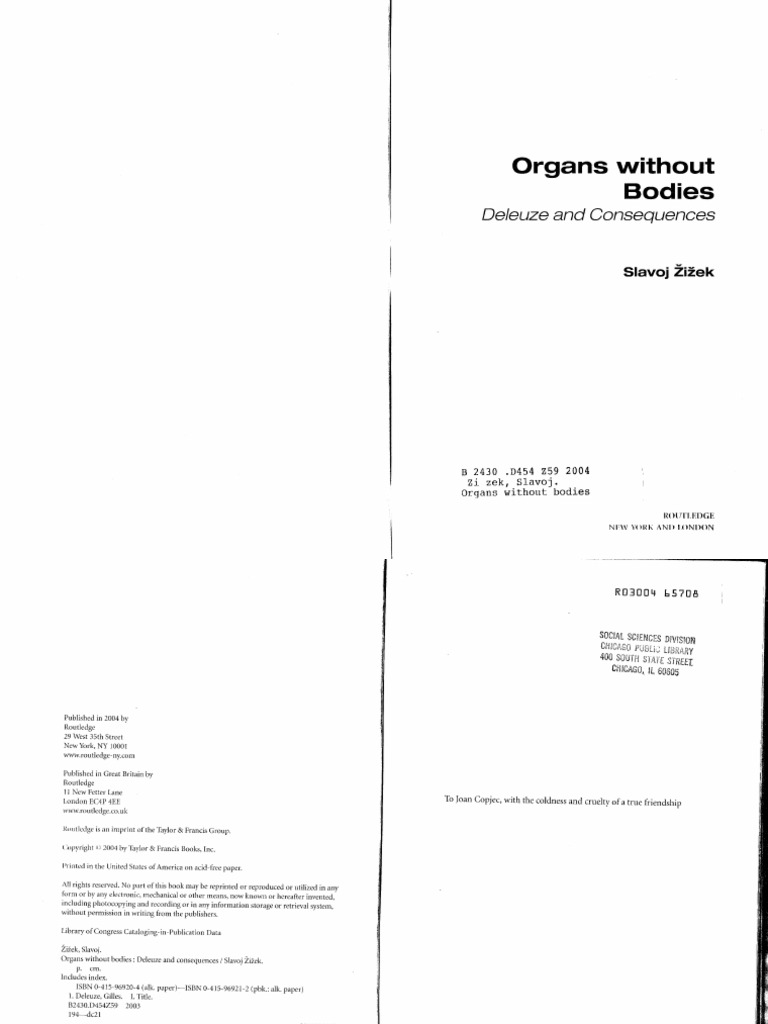 Slavoj Zizek-Organs Without Bodies Deleuze and Consequences-Routledge ...