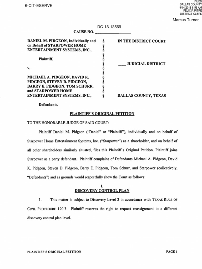 Plaintiff's Original Petition Starpower (time stamped) | Defamation ...