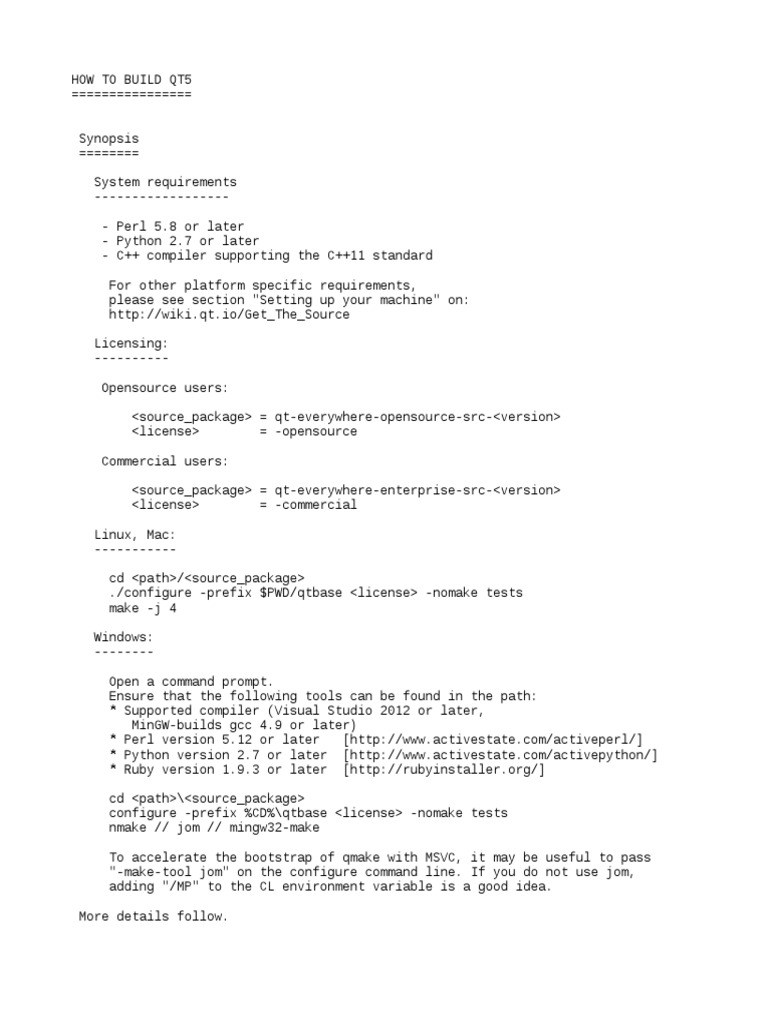 How To Build Qt5 | PDF | Software Engineering | Computer Programming