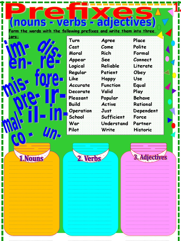 Form The Words With The Following Prefixes and Write Them Into Three ...