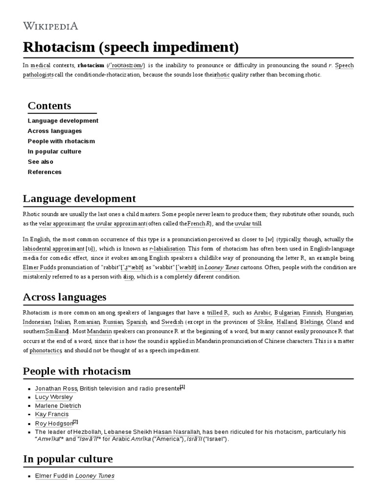 Rhotacism (Speech Impediment) | PDF | Human Communication | Languages