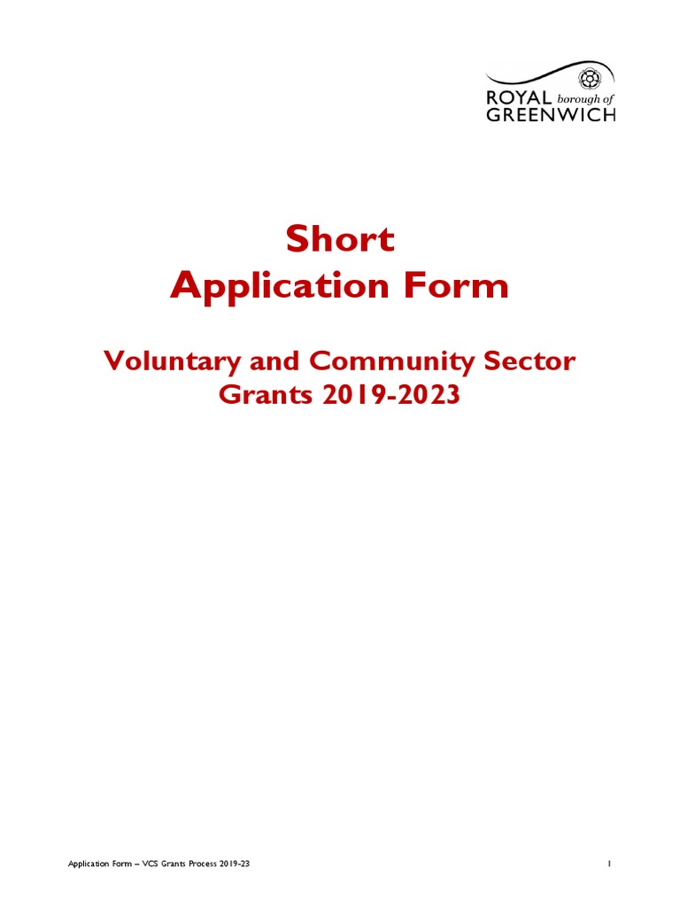 Short Application Form: Voluntary and Community Sector Grants 2019-2023 ...