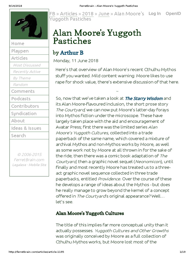 Ferretbrain - Alan Moore's Yuggoth Pastiches | PDF | H. P. Lovecraft ...