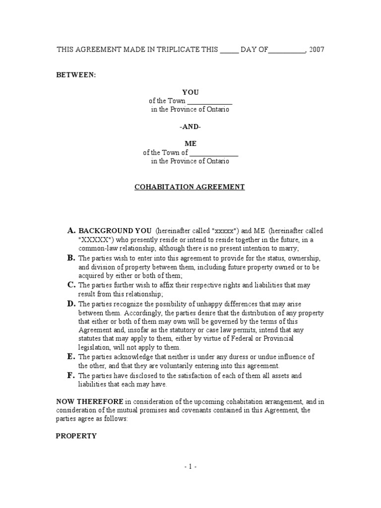 Sample Cohabitation Agreement | PDF | Debt | Ownership