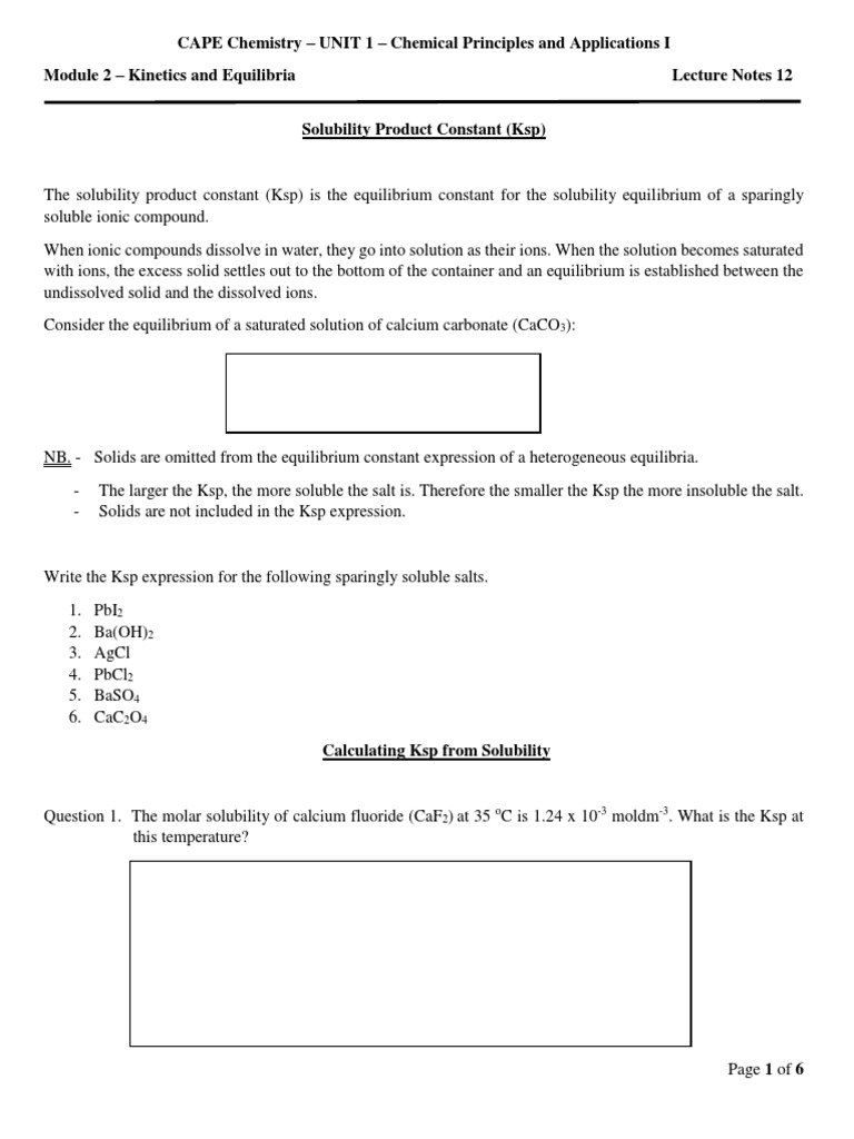Lecture Notes 12. Solubility Product Constant | PDF | Solubility ...