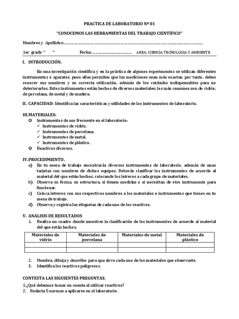 Hoja De Trabajo Sobre Herramientas De La Ciencia La Importancia De La