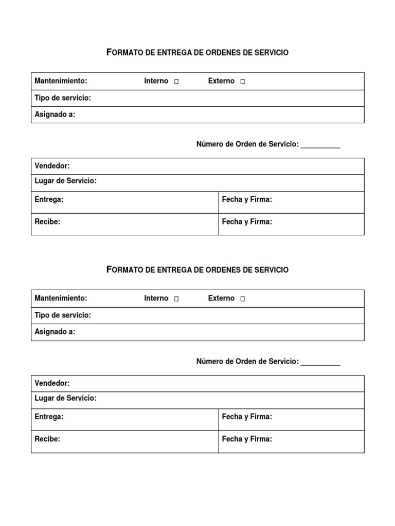 Formato de Entrega de Ordenes de Servicio | PDF Formato de Entrega de Ordenes de Servicio | PDF