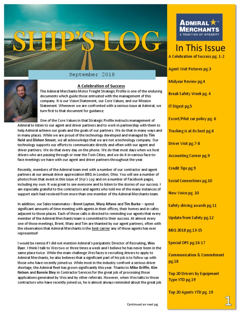 Admiral Merchants Motor Freight Ship's Log, Fall 2018 | PDF | Social ...