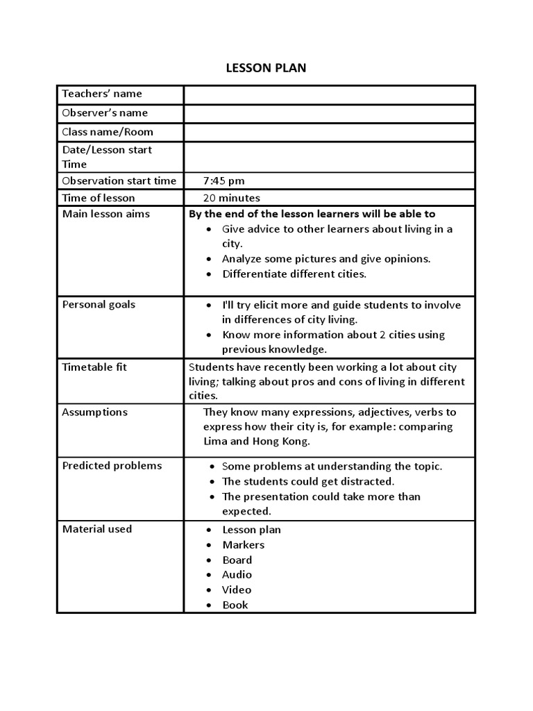 City Living Lesson Plan Overview | PDF | Career & Growth