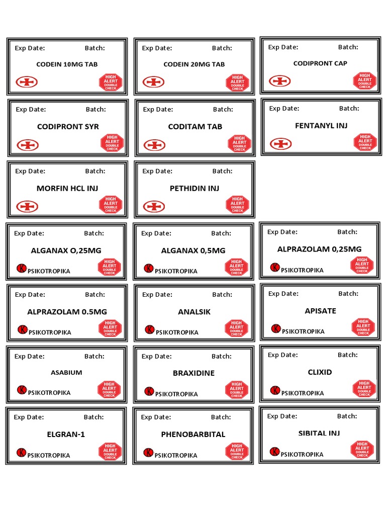 Label Obat (High Alert Narko - Psiko) | PDF