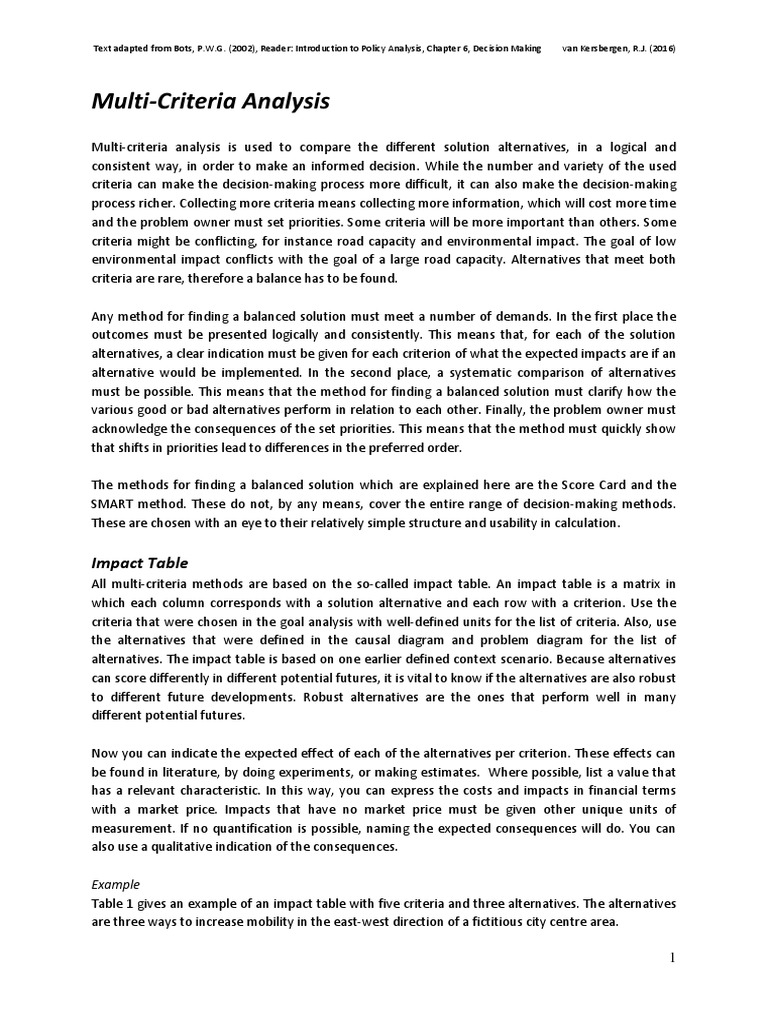 Multi-Criteria Analysis: Impact Table | PDF | Sensitivity Analysis ...