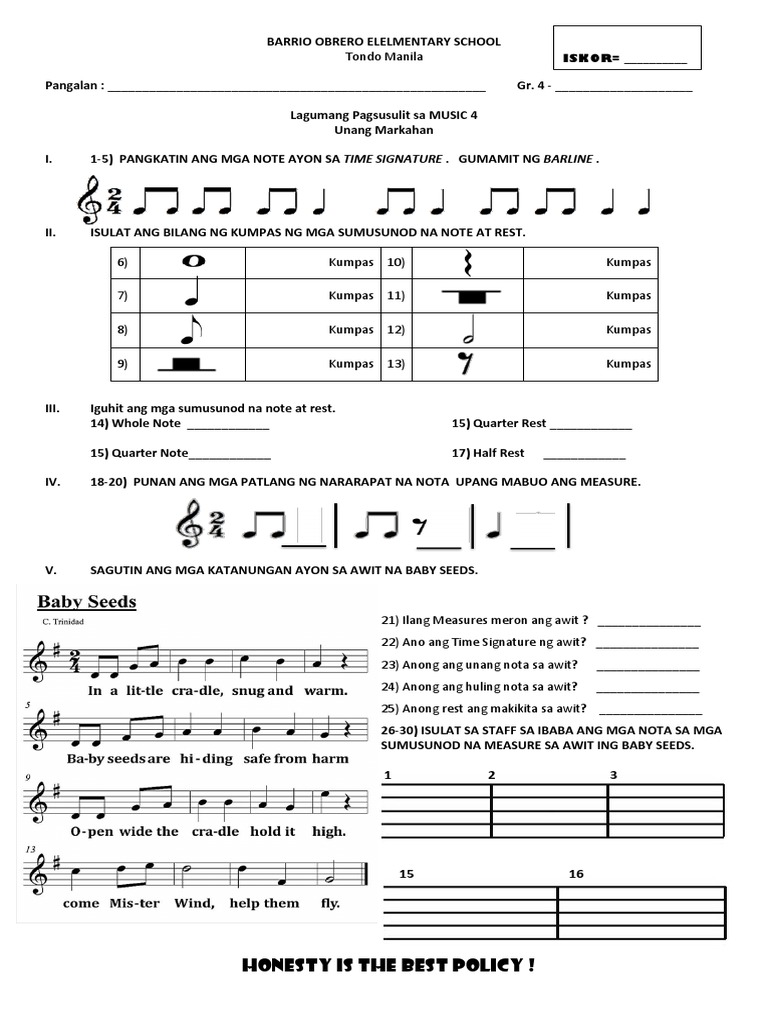1st Summative Music | PDF