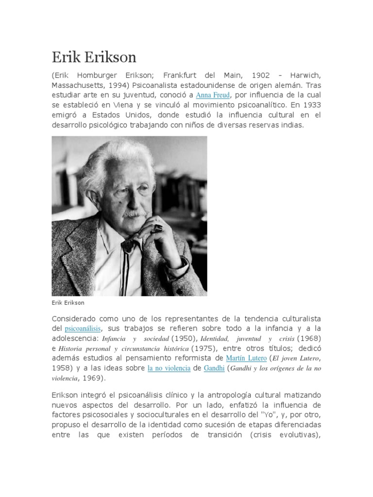 Erik Erikson | PDF | Psicoanálisis | Adolescencia