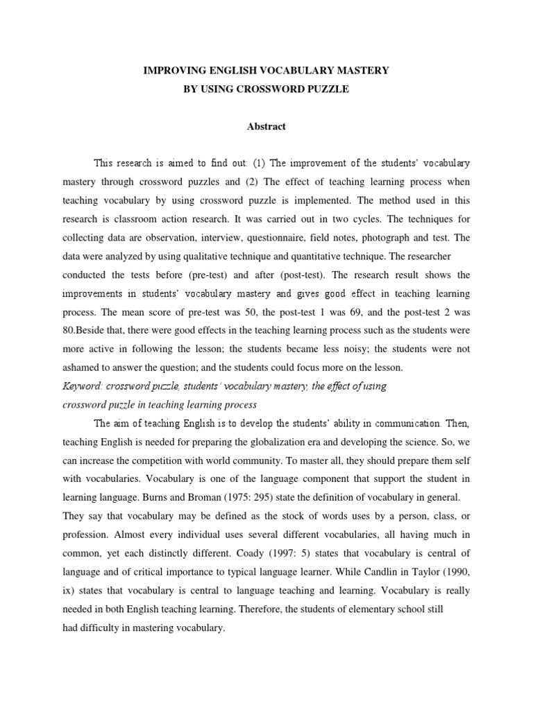 Improving English Vocabulary Mastery Pdf Vocabulary Teachers