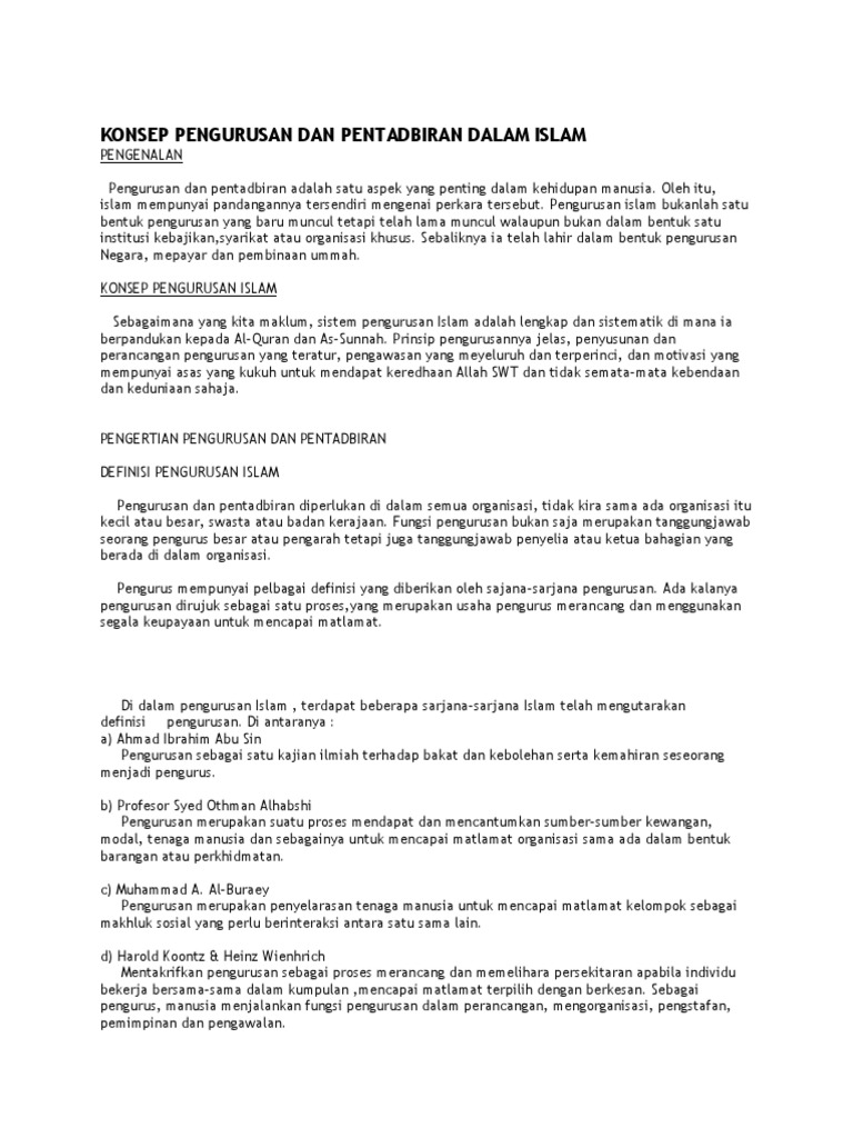 Konsep Pengurusan Dan Pentadbiran Dalam Islam | PDF