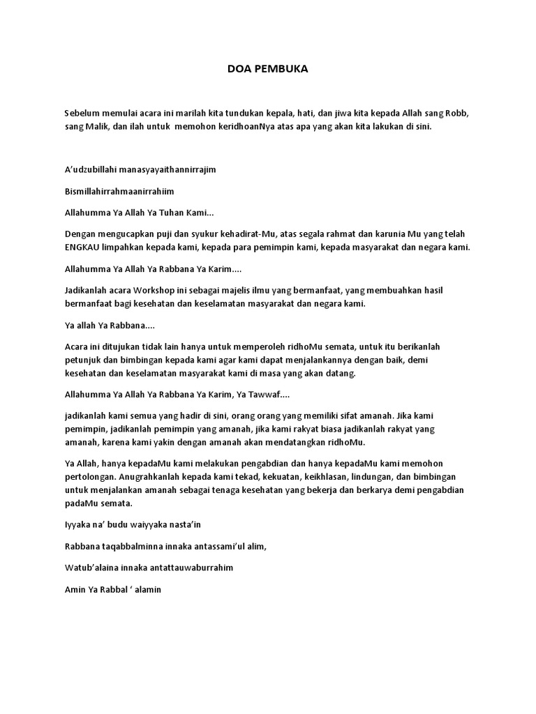 Doa Pembuka dan Penutup Workshop | PDF