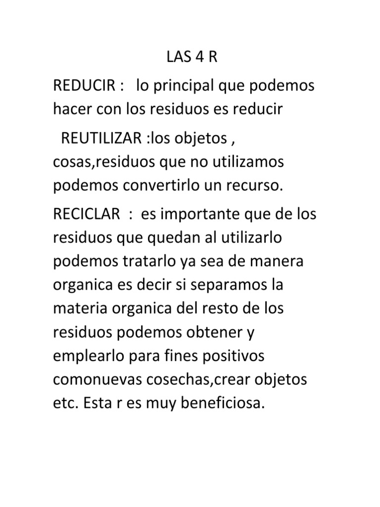 Las 4 R | PDF | Reciclaje | Residuos