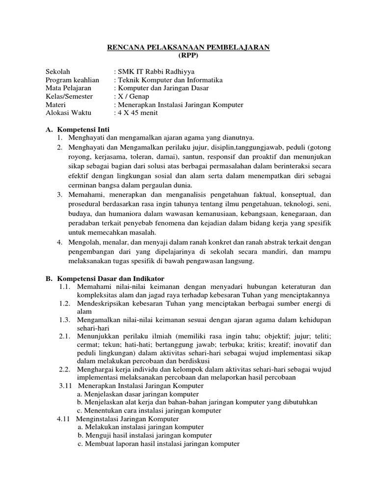 RPP Komputer Dan Jaringan Dasar KD 3.11&4.11 | PDF