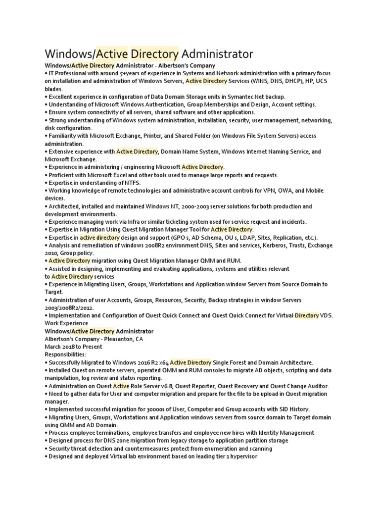 Windows-1 Active Directory Administrator | PDF | Active Directory ...
