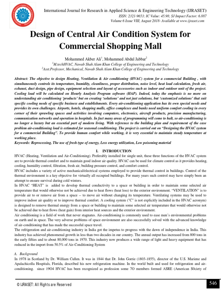 Design of Central Air Condition System For Commercial Shopping Mall ...