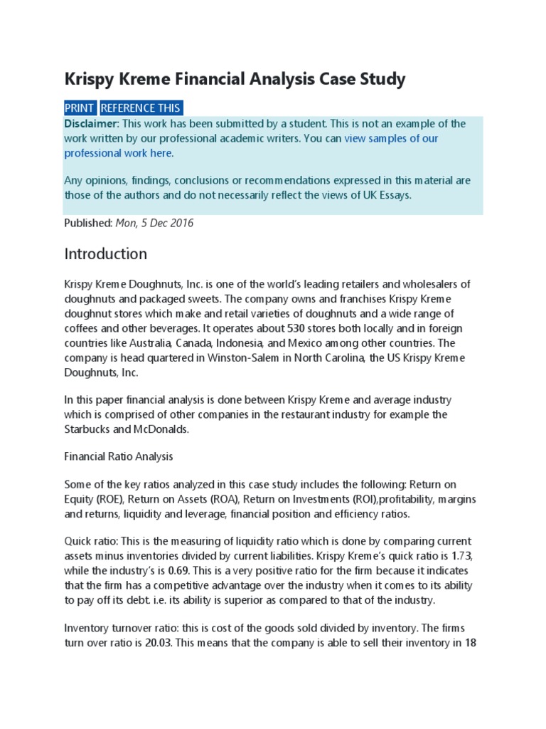 Krispy Kreme Financial Analysis Case Study | PDF | Inventory | Competition