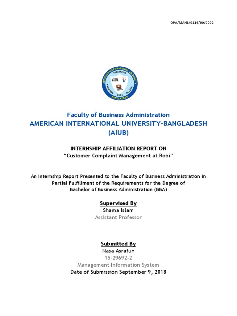 Internship Affiliation Report On Customer Complaint Management at Robi / Robi & Airtel Merger ...