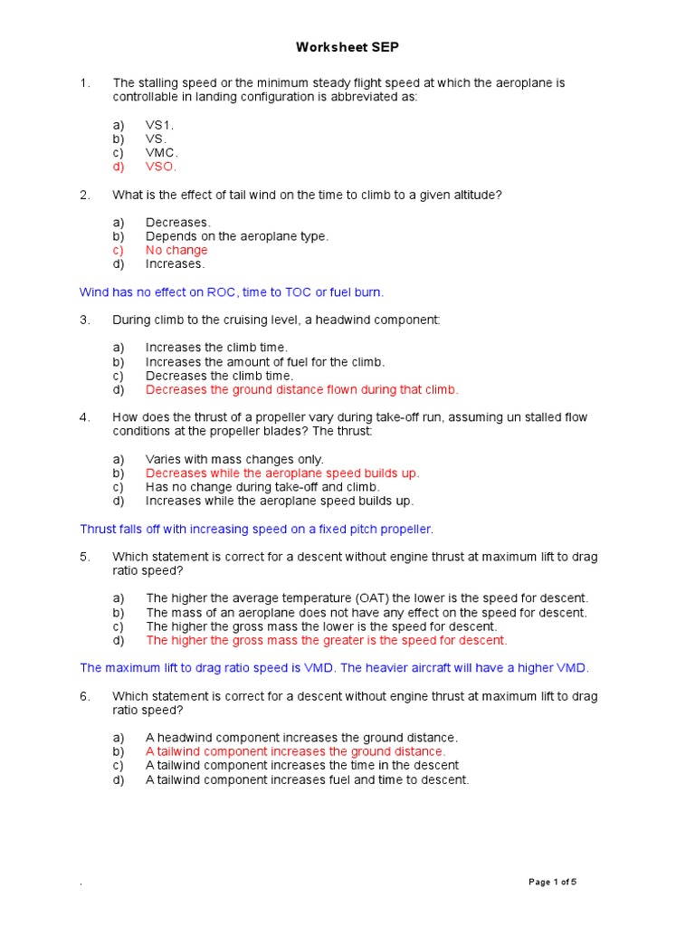 Worksheet SEP | PDF | Takeoff | Altitude