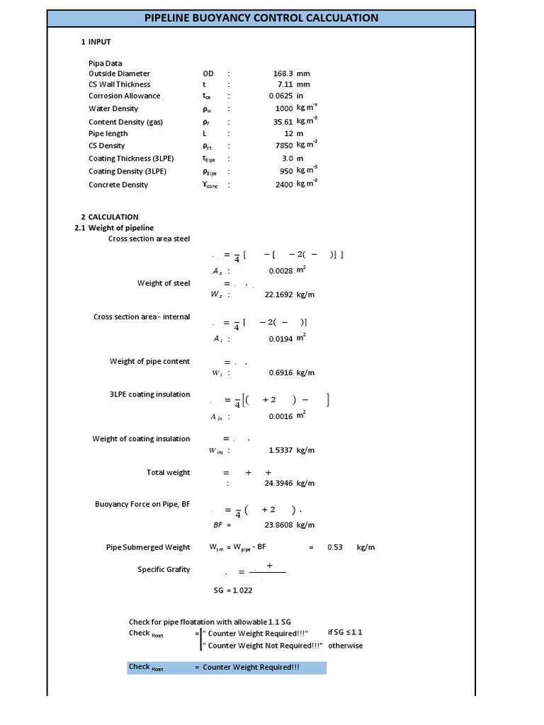 Buoyancy Calculation | PDF | Buoyancy | Pipe (Fluid Conveyance)