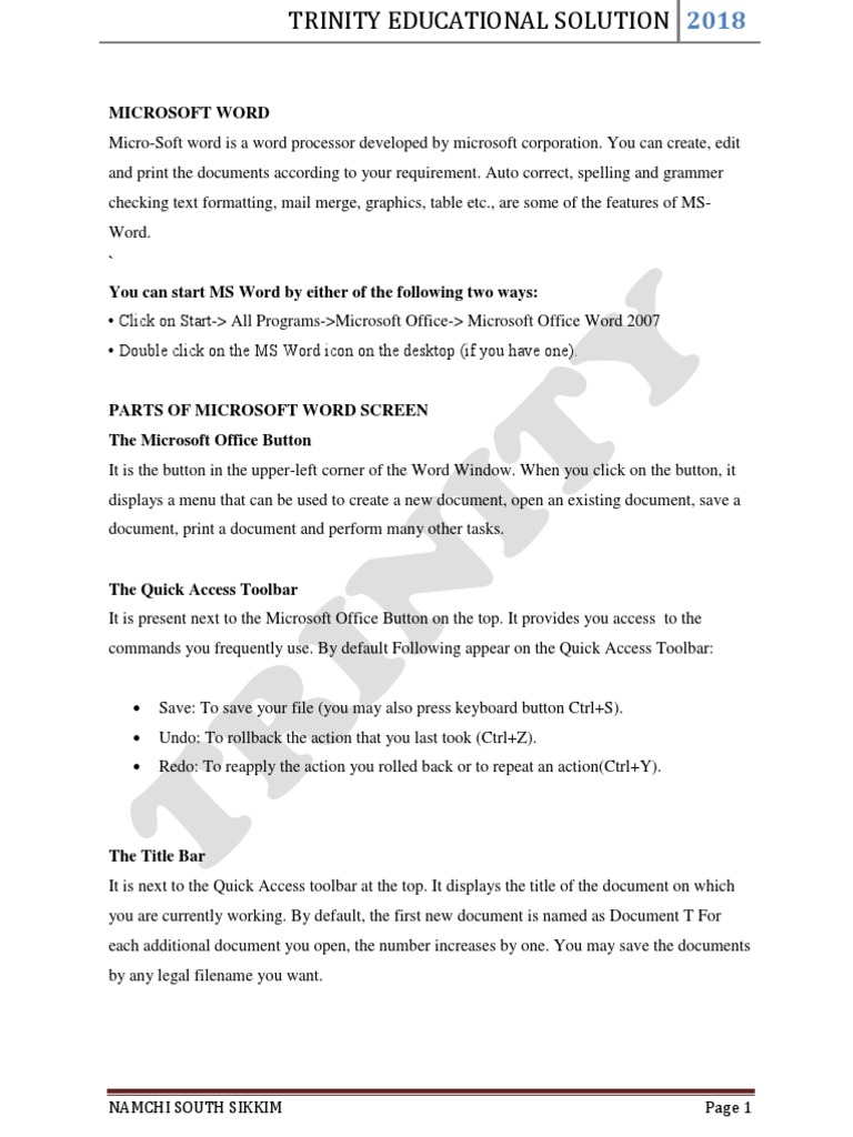 Ms Word 2007 Notes | PDF | Microsoft Word | Menu (Computing)