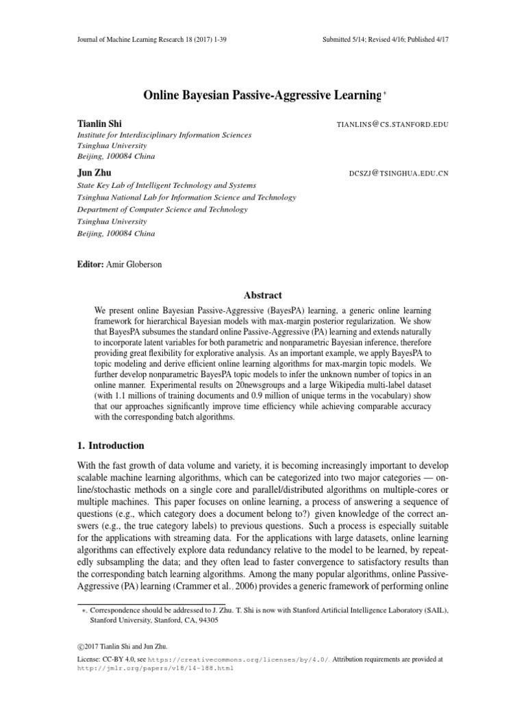Online Bayesian Passive-Aggressive Learning | PDF | Support Vector Machine | Bayesian Inference