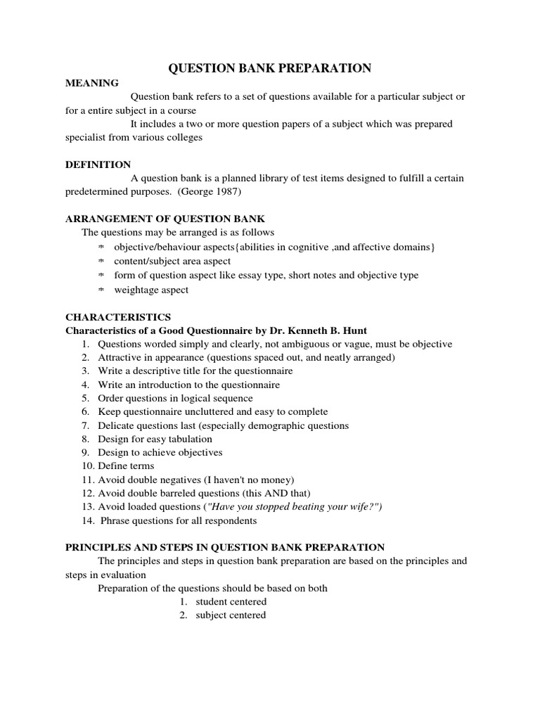 Question Bank Preparation: Meaning | PDF | Question | Educational ...