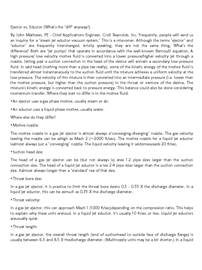 Ejector vs Eductor - What's the Difference | PDF | Nozzle | Jet Engine
