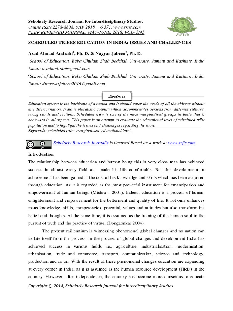 Scheduled Tribes Education in India: Issues and Challenges | PDF | Literacy