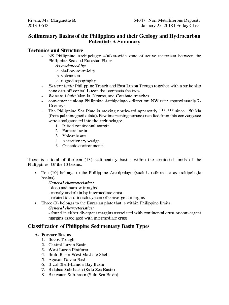Philippine Basins Summary | PDF | Sedimentary Basin | Sedimentary Rock